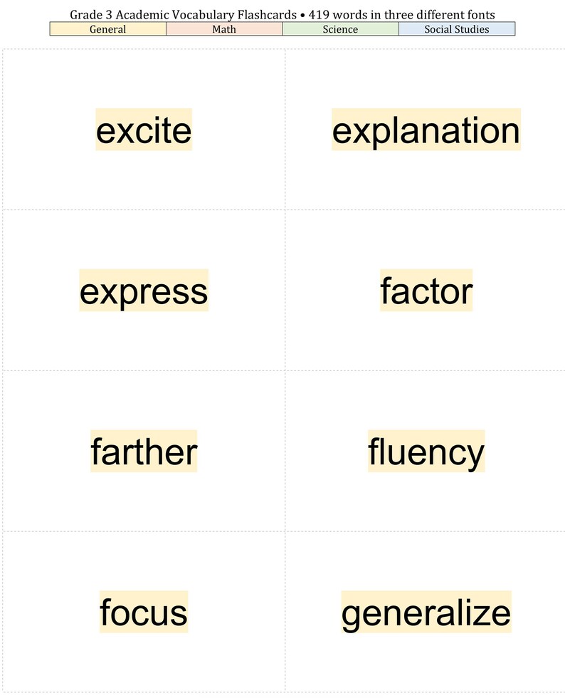 Grade 3 Academic Vocabulary Flashcards - Etsy