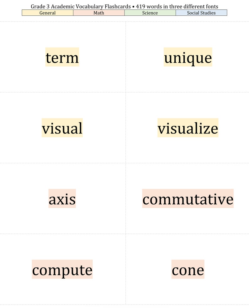 Grade 3 Academic Vocabulary Flashcards - Etsy