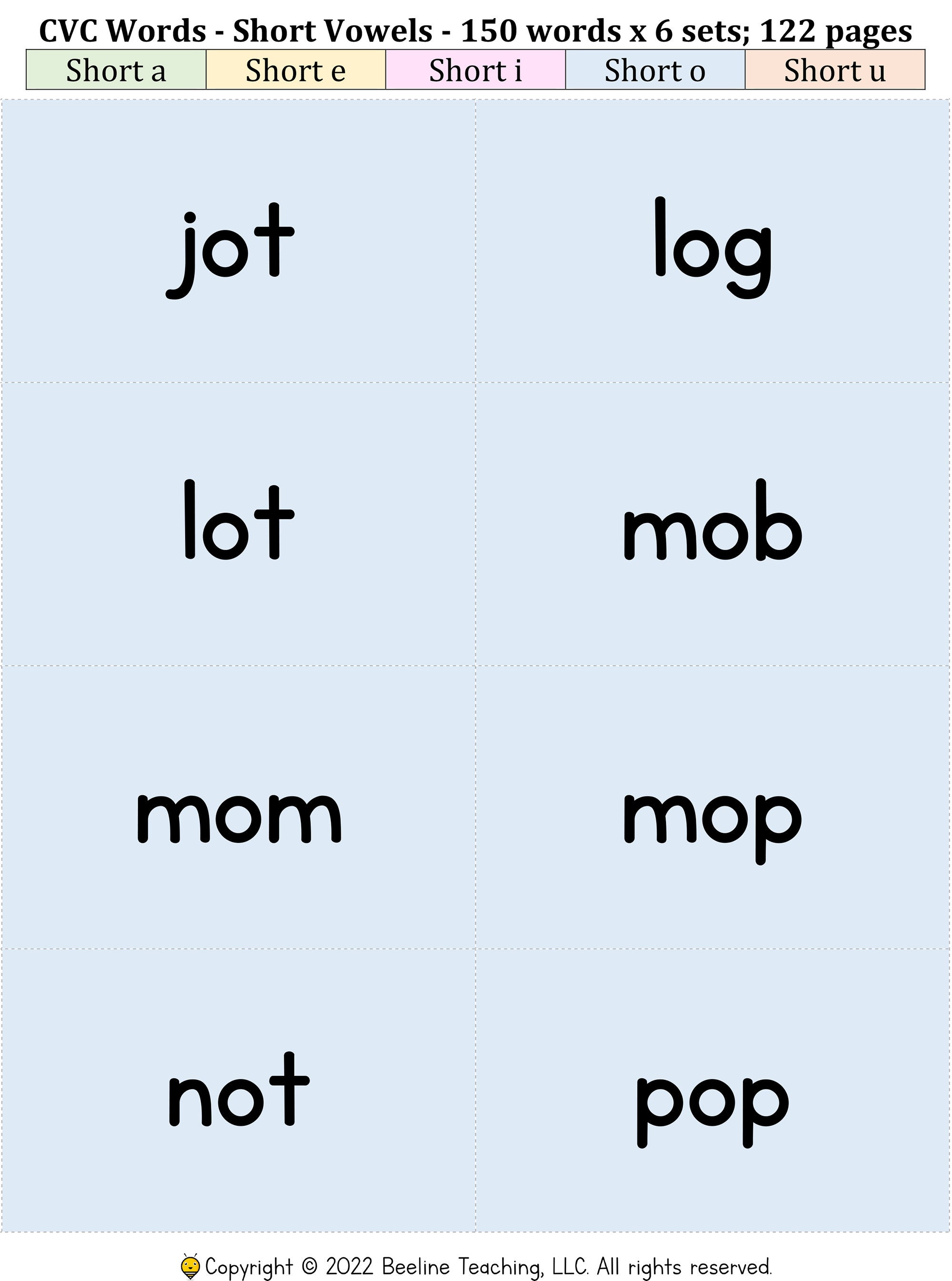 SHORT VOWELS A E I O U CVC Flashcards & Word List 150 - Etsy Australia