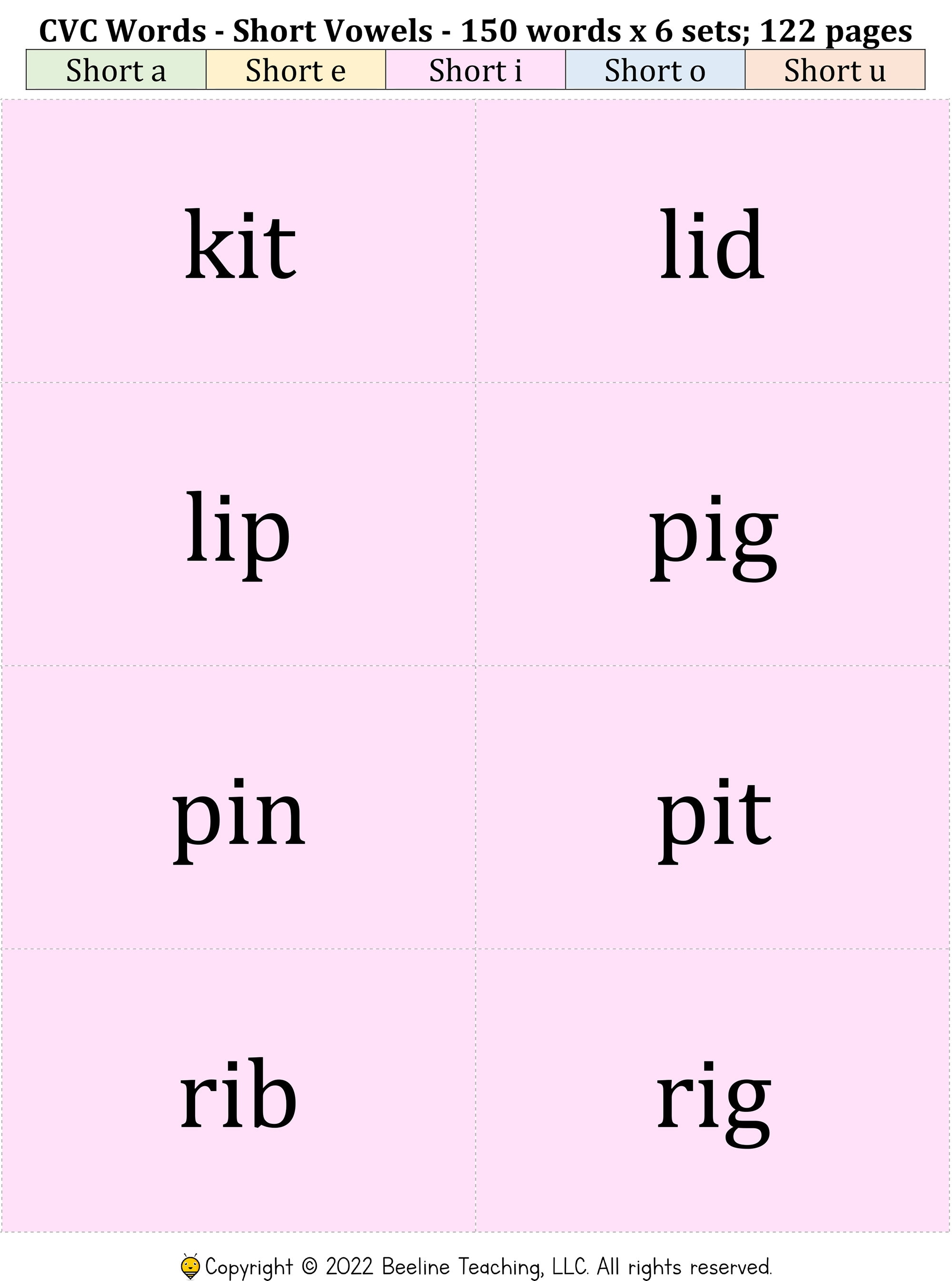 SHORT VOWELS A E I O U CVC Flashcards & Word List 150 - Etsy Australia