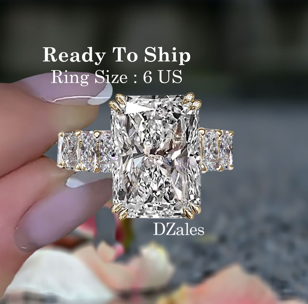 5 CT Radiant Cut Engagement Ring,hidden Halo,eternity Band,10k White ...