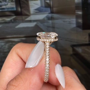 4 CT Oval Engagement Ring Hidden Halo Ring 14k Yellow Gold Cathedral ...