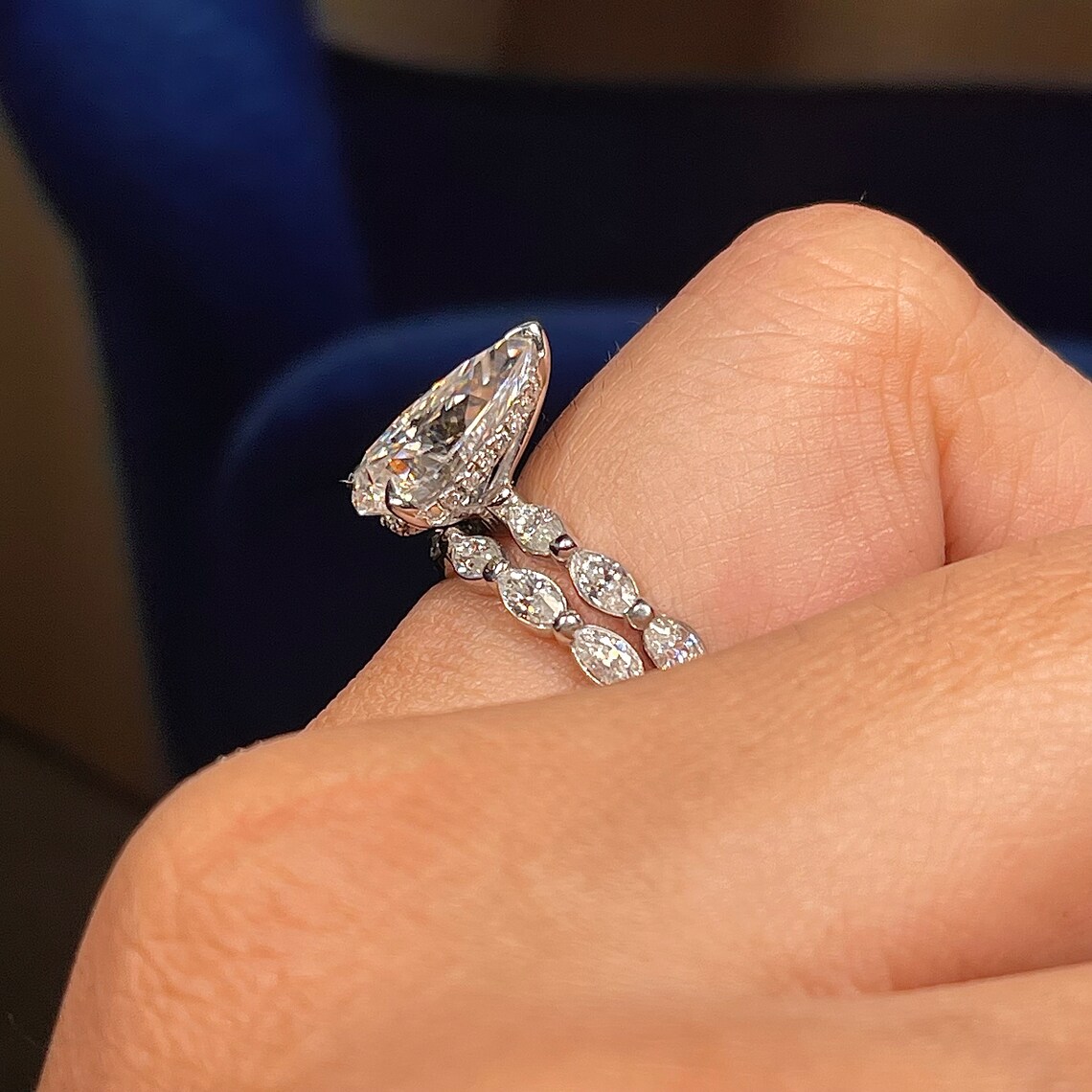 3 CT Pear Shaped Engagement Ring Set With Wedding Band,vintage Style ...