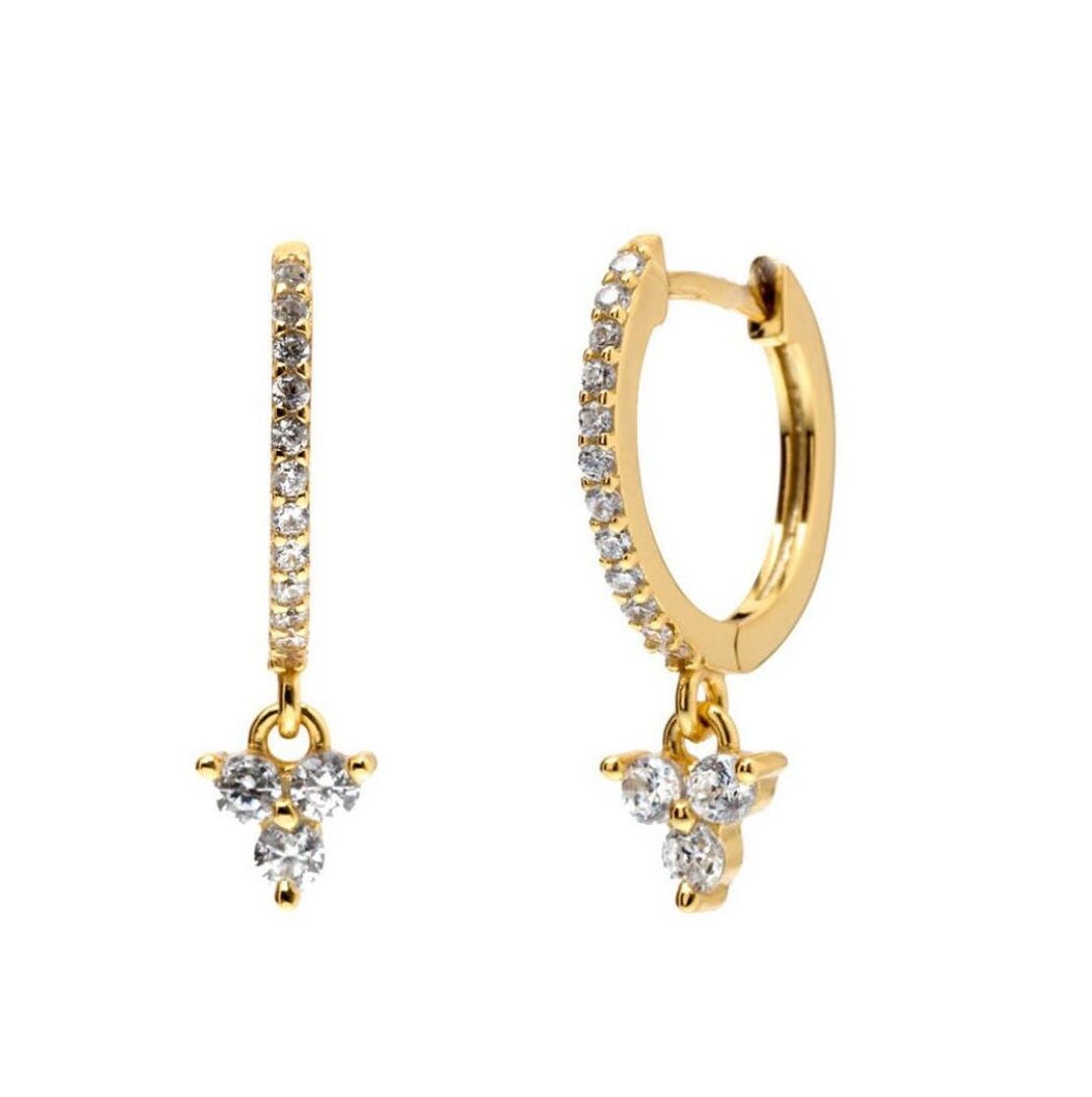 Small Diamond Hoops Solid Gold Diamond Huggie Hoop Earrings With Charm ...