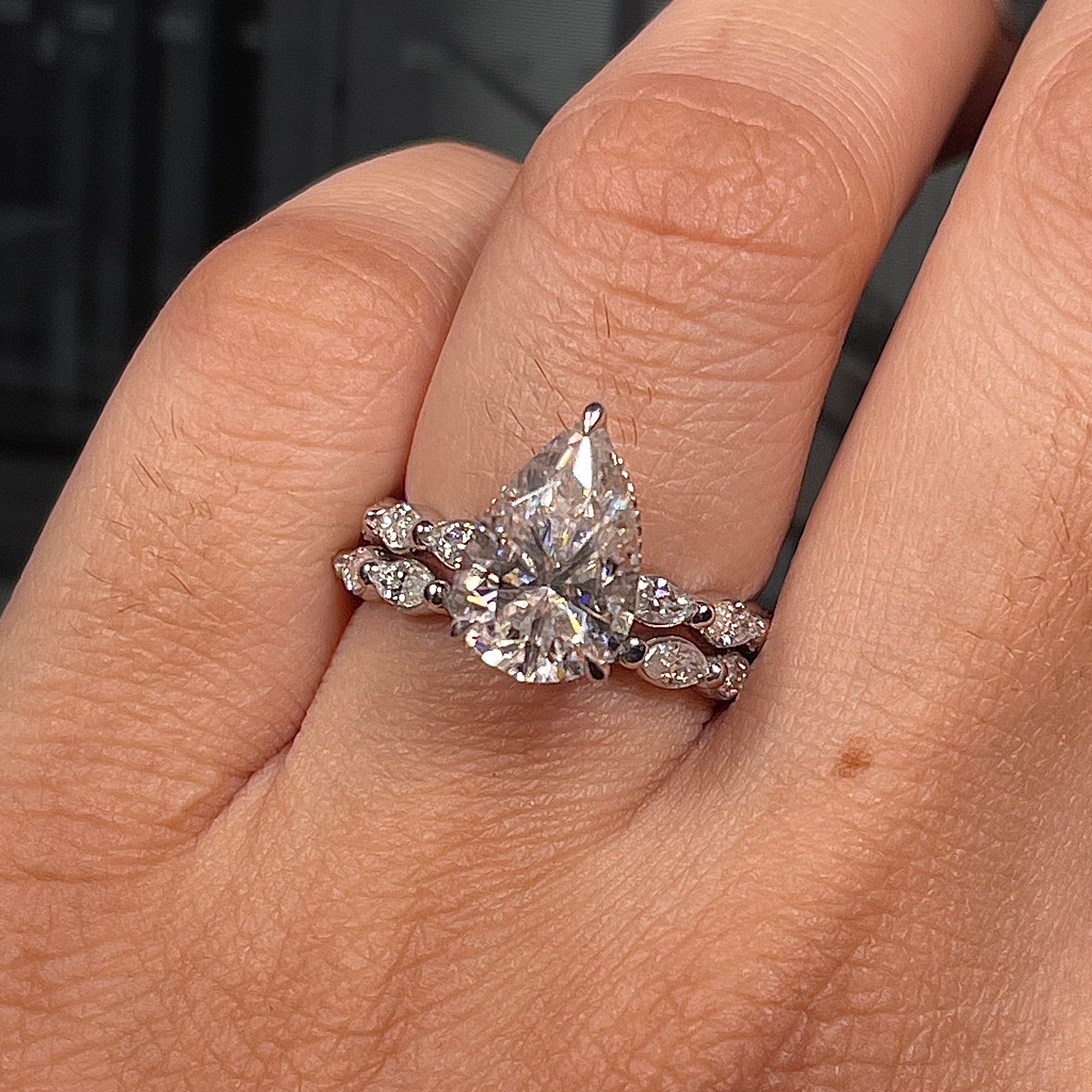 3 CT Pear Shaped Engagement Ring Set With Wedding Band,vintage Style ...