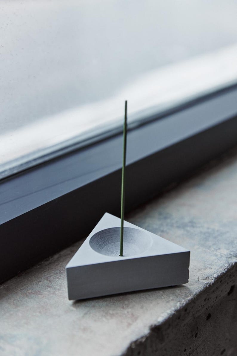 Concrete Triangle Shaped Incense Holder, Ripple, Gray, White, Incense ...