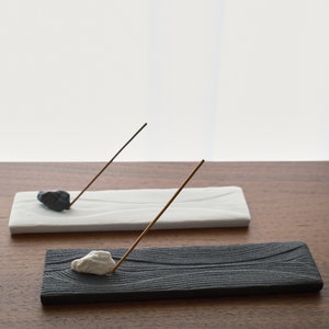 Concrete Japanese Zen Garden Inspired Incense Holder Long Plates, Black ...