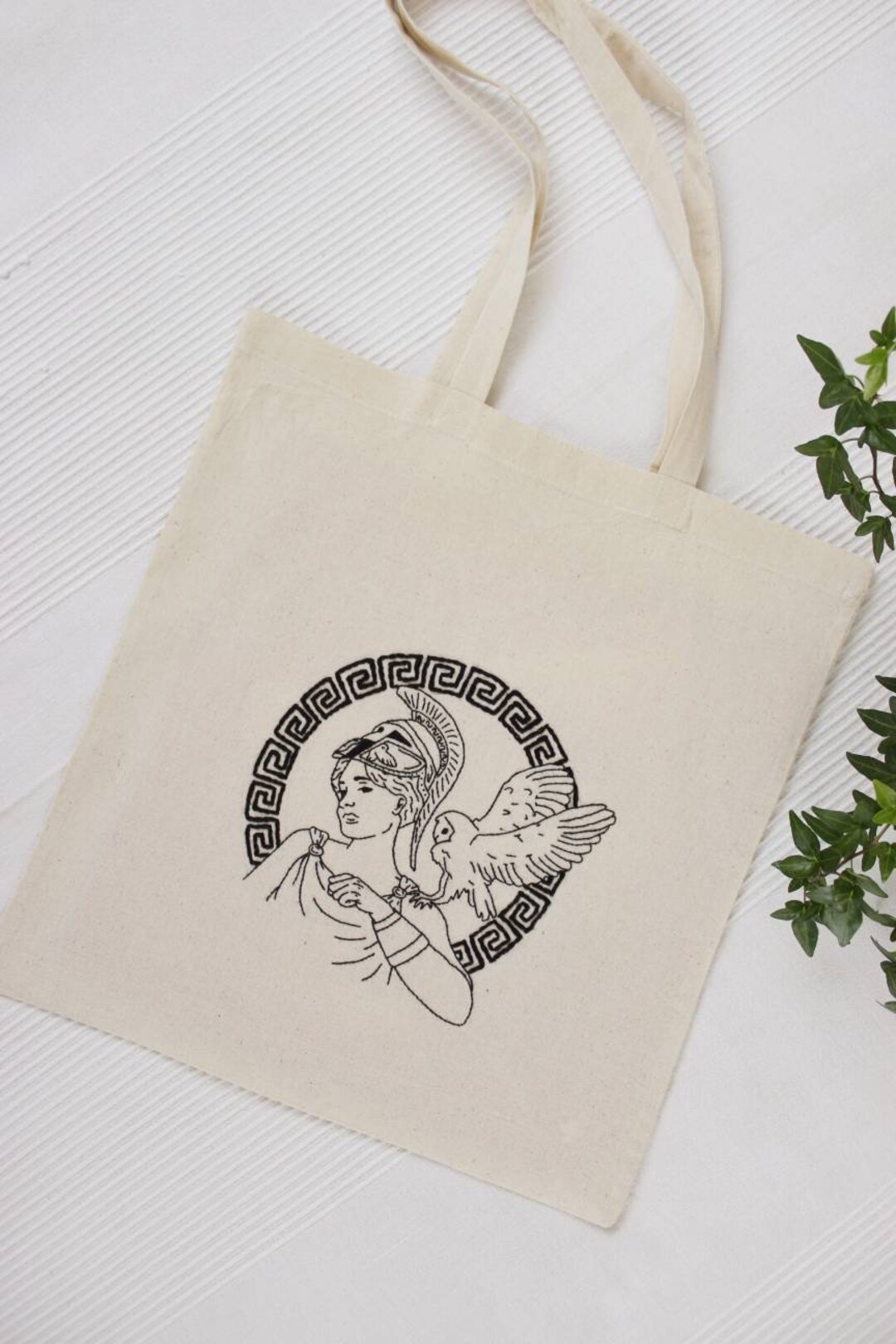 Hand Embroidered Athena Owl Tote Bag – Greek Mythology 100% Cotton - Etsy