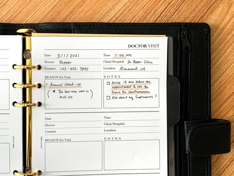 Dr. Visit Log Doctor Visit Planner Inserts/ Medical Log/ A5 - Etsy