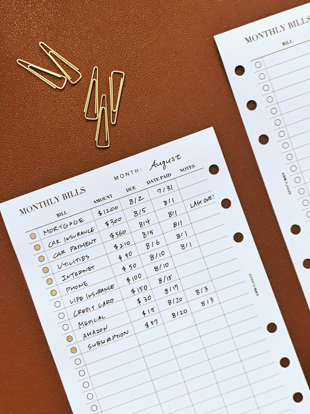 Monthly Bill Tracker - Finance /A5 Half Letter Personal Wide Pocket A6 ...