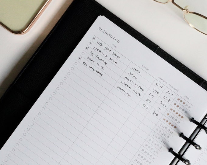 Reading Log / Book Tracker| Planner Inserts | A5 Personal Wide Half ...