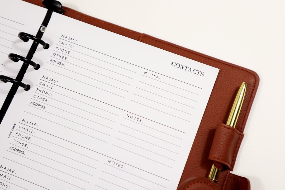 Contact List / Contacts Page Planner Inserts Refill | Address Book | A5 ...