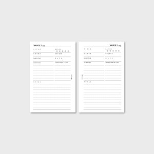 Movie Log, Film Journal on One Page | Planner Insert | A5, Half Letter ...