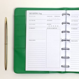 Reading Log, Book Review Journal Inserts | Planner Insert | A5, Half ...