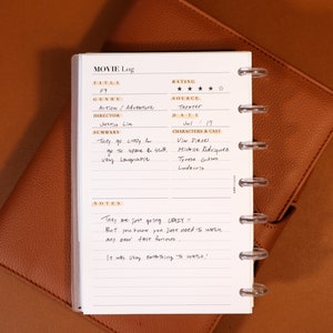 Movie Log, Film Journal on One Page | Planner Insert | A5, Half Letter ...