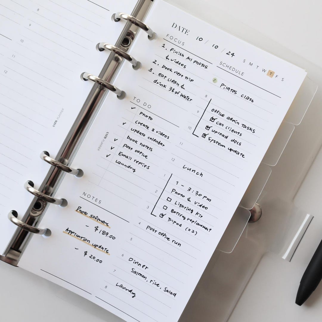 Minimalist Daily Planner Inserts | Undated Daily | A5 Personal Wide A6 ...