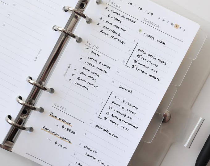 Minimalist Daily Planner Inserts | Undated Daily | A5 Personal Wide A6 ...