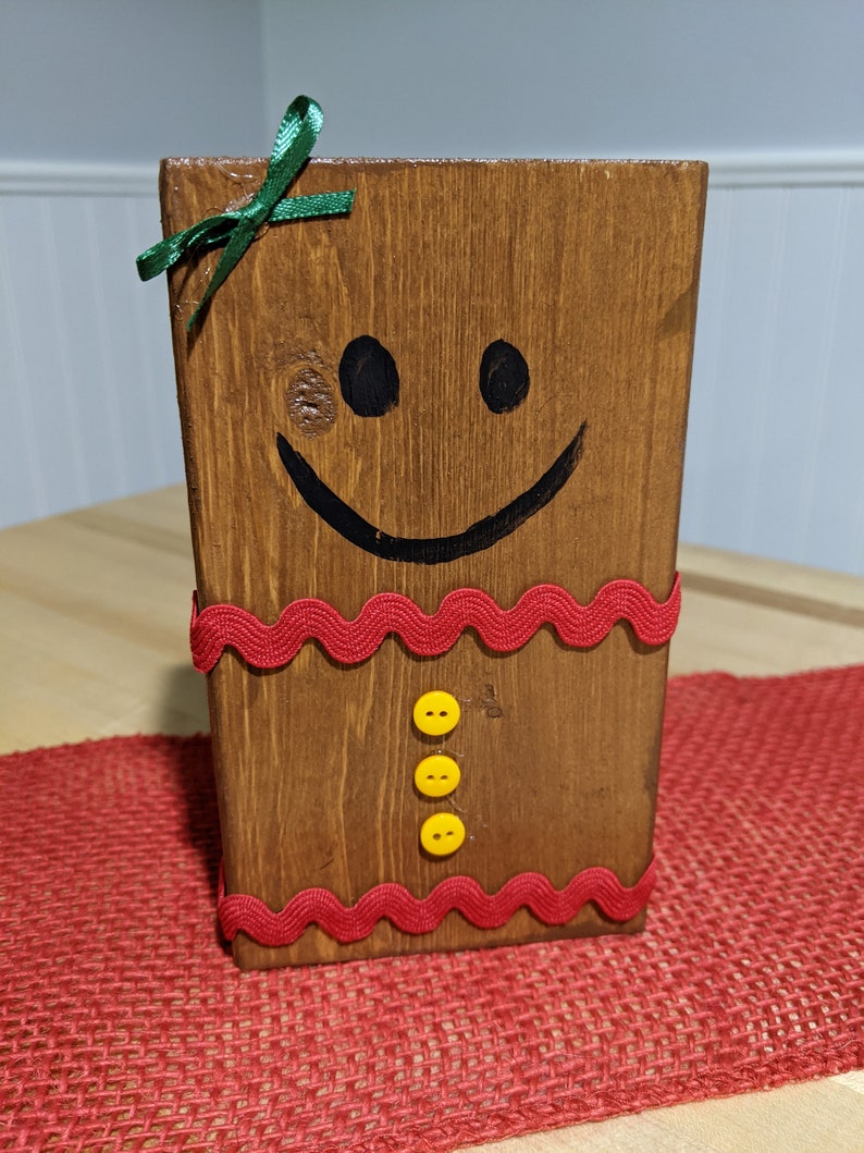 Wood Block Gingerbread Family, Wooden Gingerbread Man Shelf Decor - Etsy