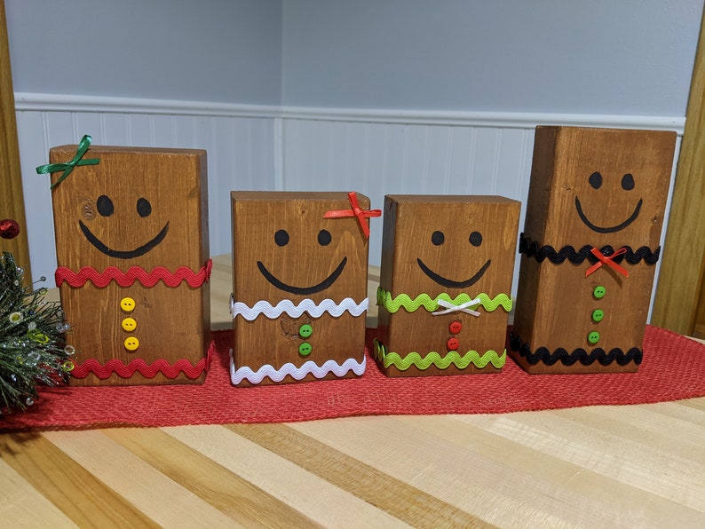 Wood Block Gingerbread Family, Wooden Gingerbread Man Shelf Decor - Etsy
