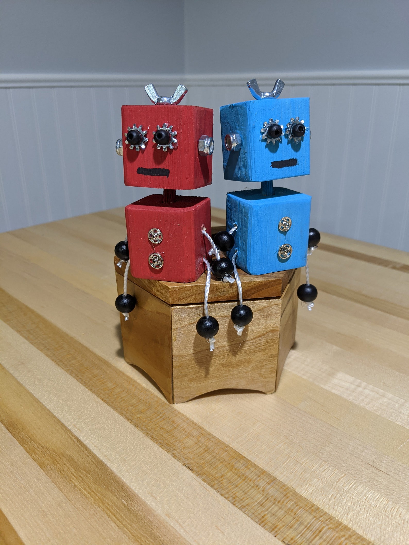 Red Wood Robot Block Friend, Shelf Sitting Robot Decor - Etsy