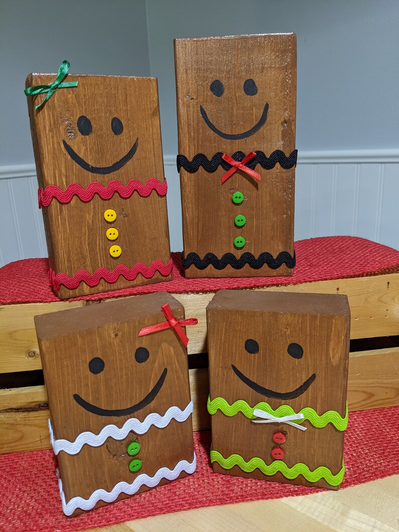Wood Block Gingerbread Family, Wooden Gingerbread Man Shelf Decor - Etsy