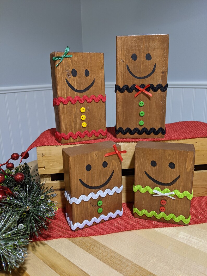 Wood Block Gingerbread Family, Wooden Gingerbread Man Shelf Decor - Etsy