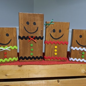 Wood Block Gingerbread Family, Wooden Gingerbread Man Shelf Decor - Etsy