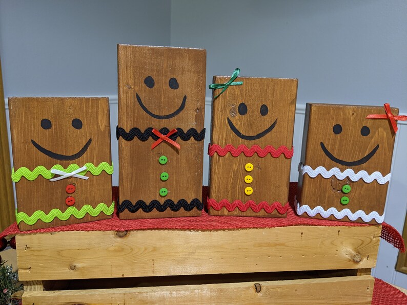 Wood Block Gingerbread Family, Wooden Gingerbread Man Shelf Decor - Etsy