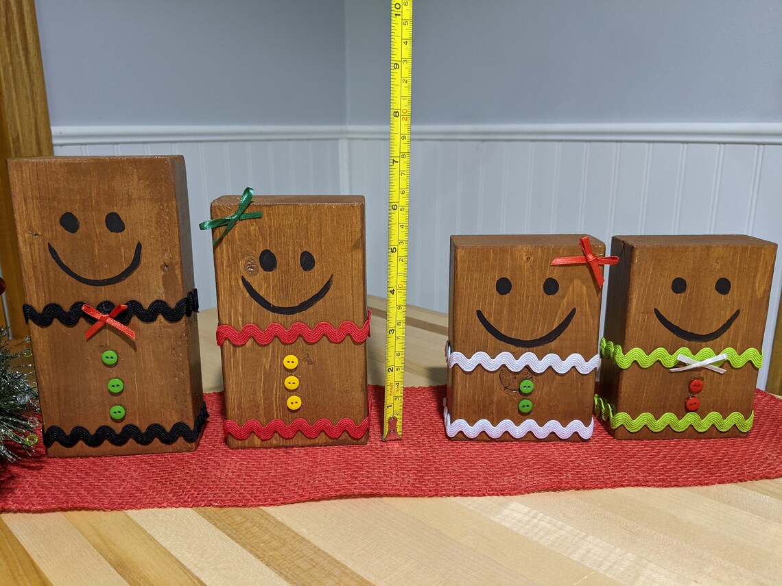 Wood Block Gingerbread Family, Wooden Gingerbread Man Shelf Decor - Etsy