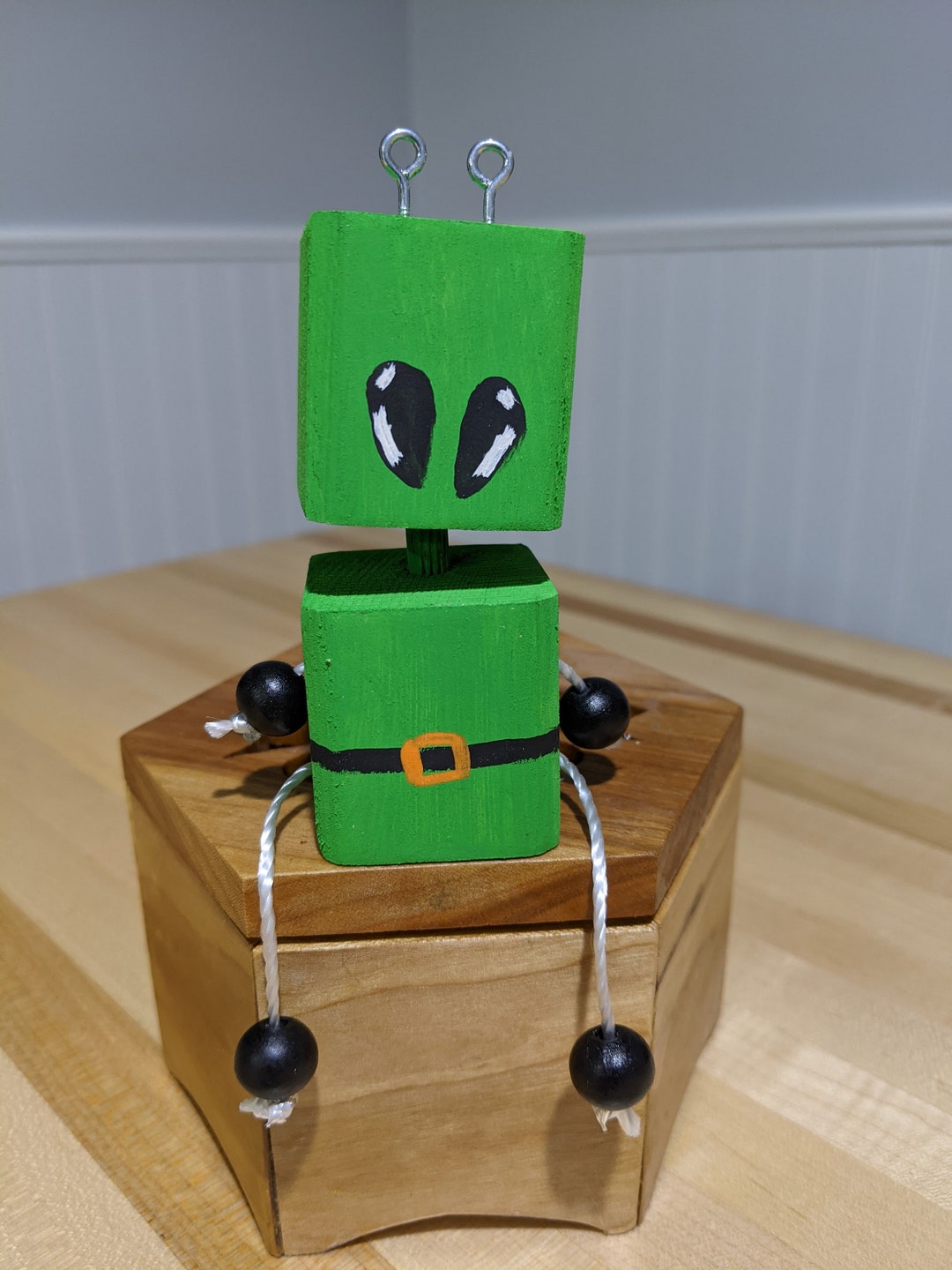 Green Wood Alien Block Friend Shelf Sitting Alien Decor - Etsy