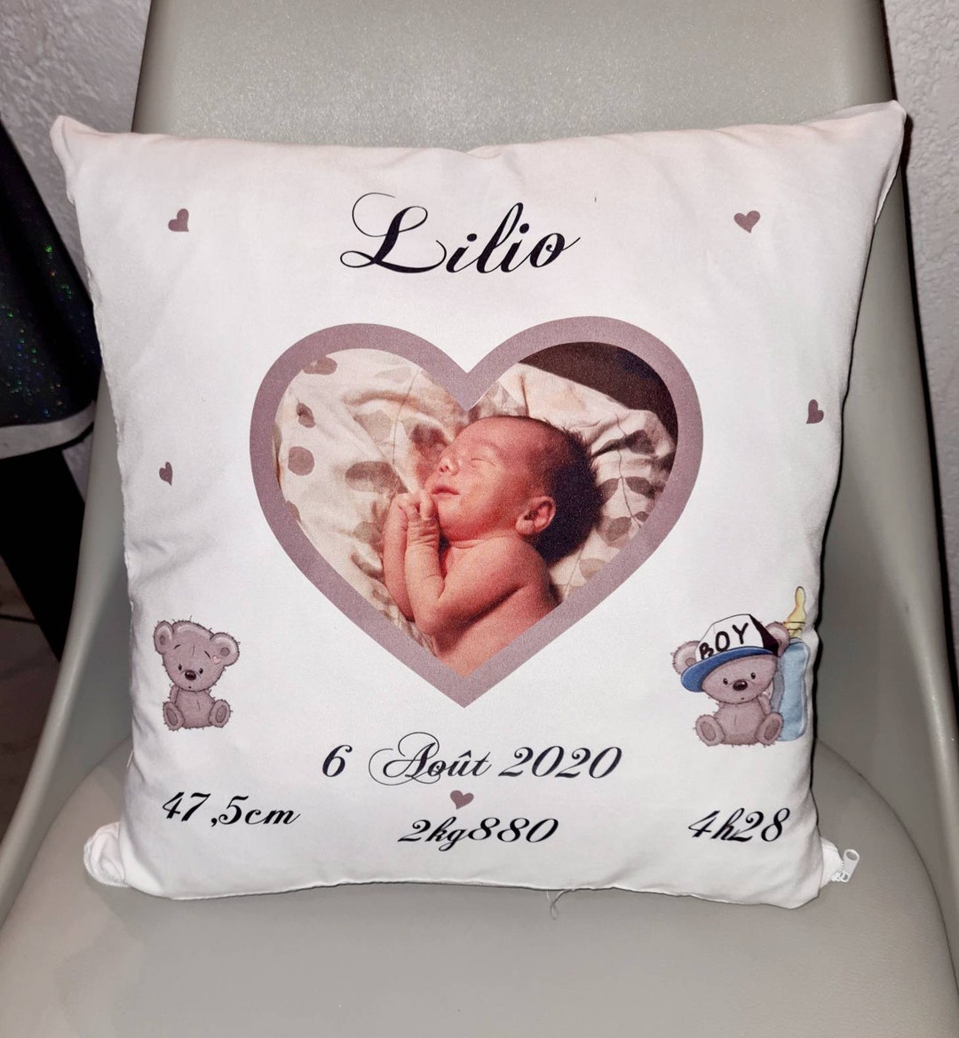 Personalized Birth Cushion Photo Baby Children Baby Birth Gift First ...