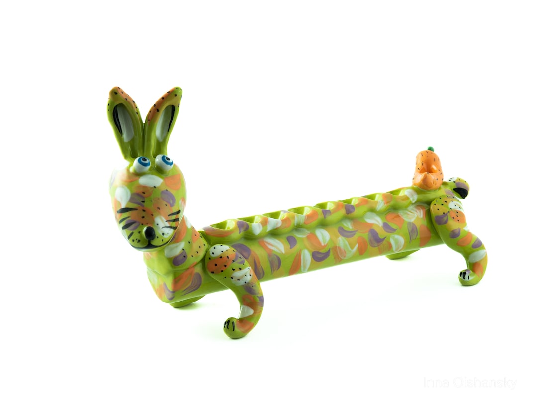 Green Cute Rabbit Ceramic Menorah Hanukkah , Funny Rabbit Figurine ...