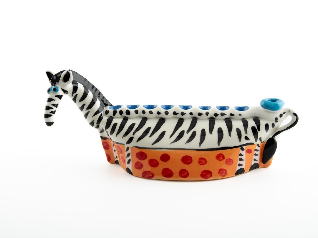 Hanukkah Original Ceramic Multi-colored Zebra Menorah, Handmade ...
