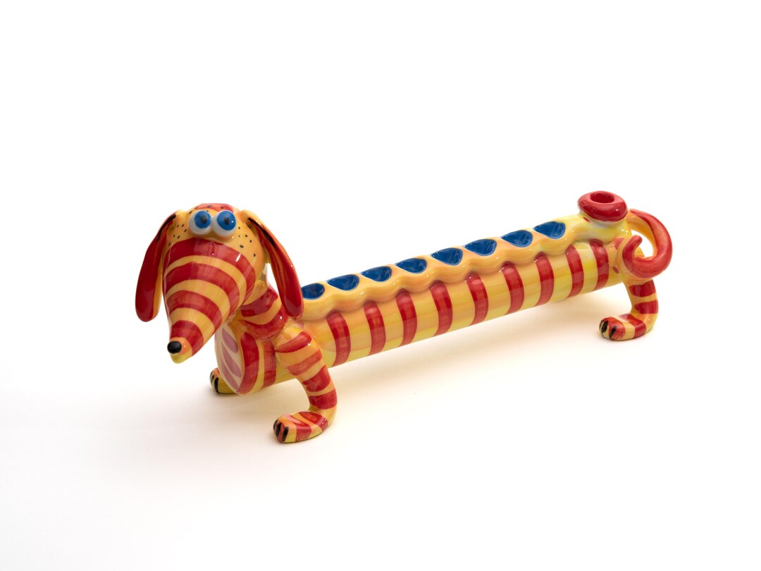 Ceramic Yellow Dog Figurine Menorah Hanukkah - Figurine Clay Menorah - Etsy