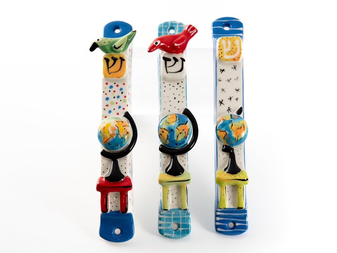 Colorful Globe Case Mezuzah, Ceramic Mezuzah, Mezuzah Case, Jewish Gift ...