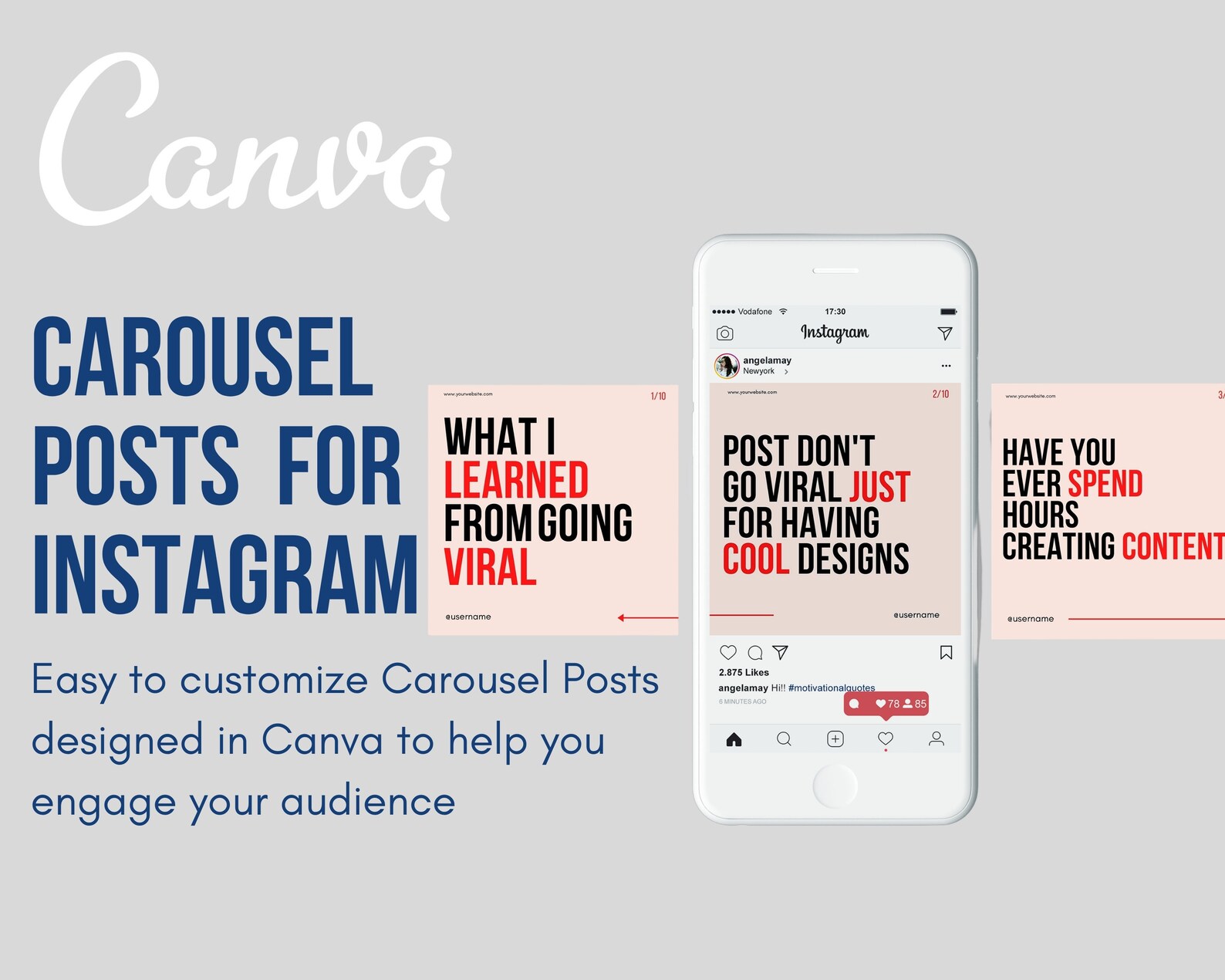 Instagram Carousel Post Template Canva Templates Social Etsy