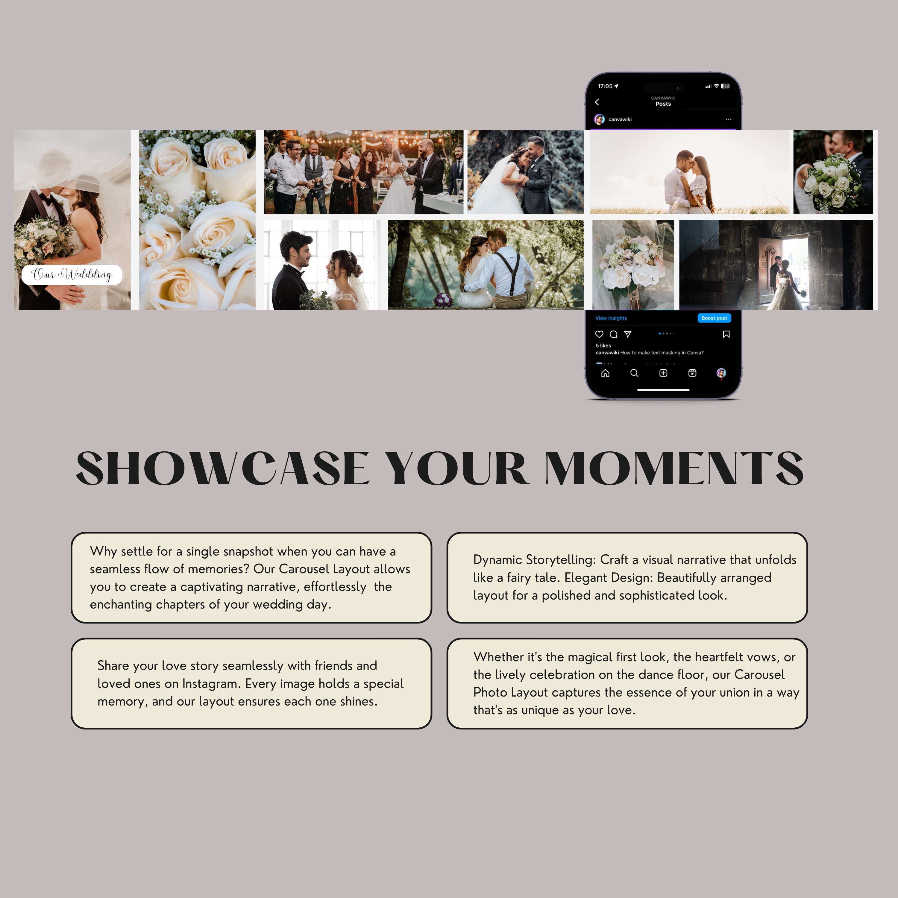 Wedding Canva Instagram Carousel Templates IG Wedding Post Wedding ...