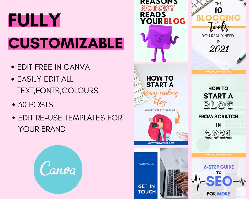 30 Pinterest Templates for Canva Canva Templates for Bloggers Pinterest ...