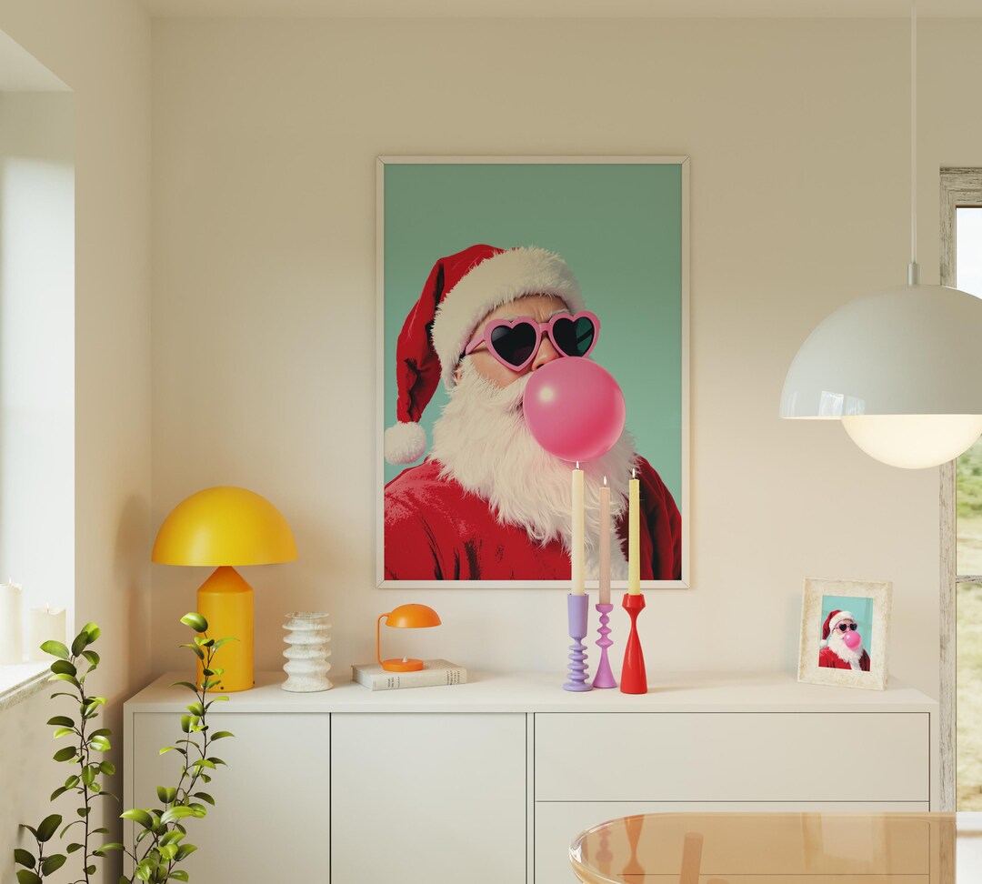 Pop-art Santa Claus Gift Poster | Neon & Pastel Christmas Artwork | Fun ...