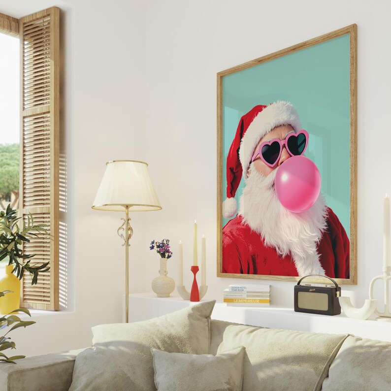 Pop-art Santa Claus Gift Poster | Neon & Pastel Christmas Artwork | Fun ...