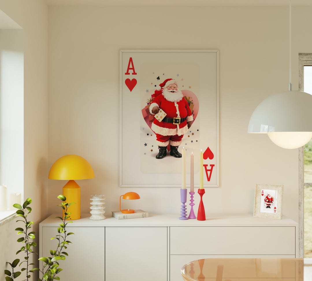 Santa Playing Card Poster | Ace of Hearts Christmas Art Print | Fun ...