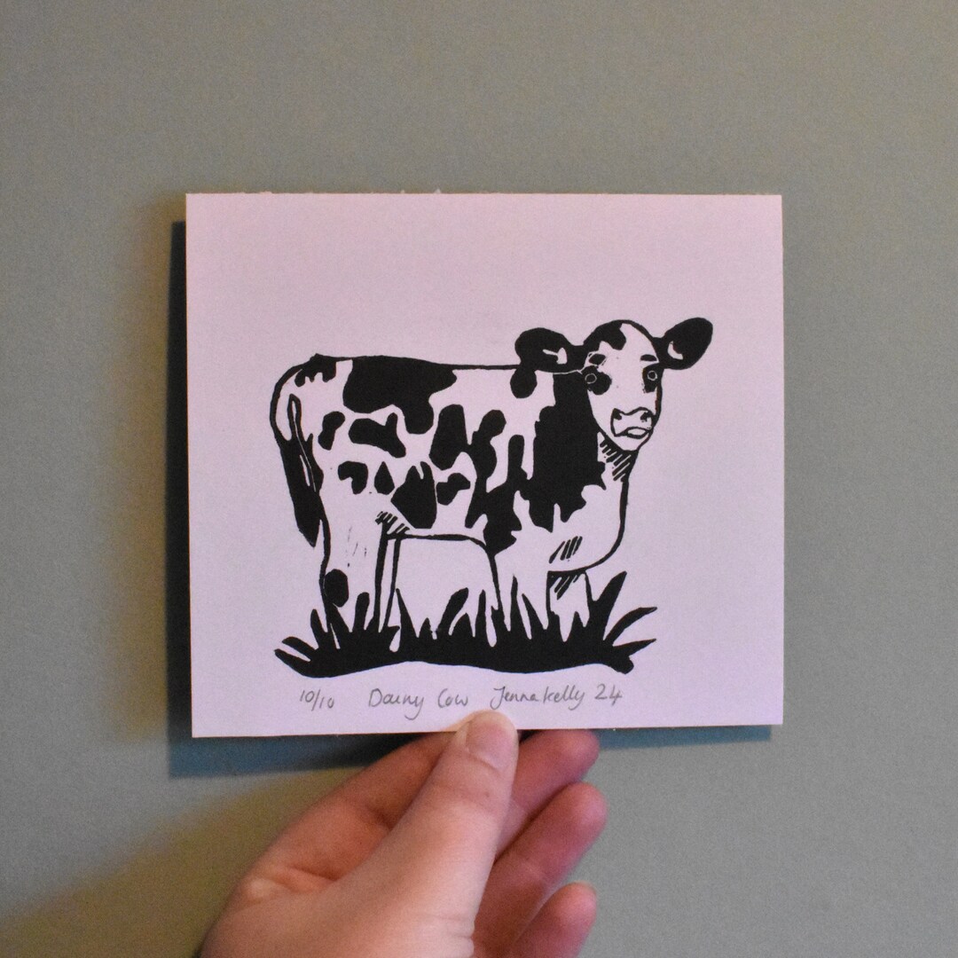 Diary Cow Calf Monochromatic Lino Print Unframed Wall Art Cow Lovers ...
