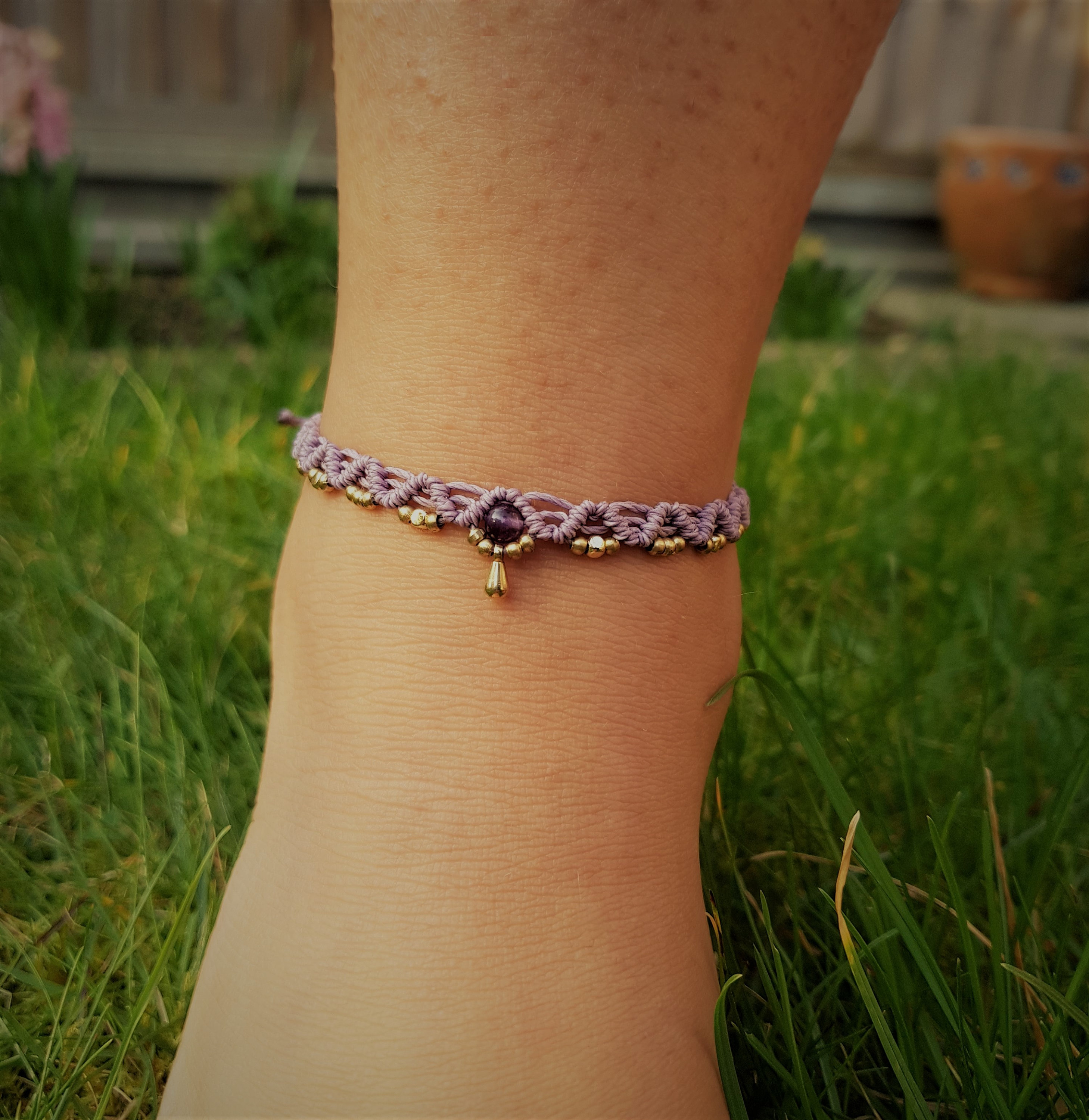 Amethyst Macrame Anklet Gemstone Ankle Bracelet Summer - Etsy UK