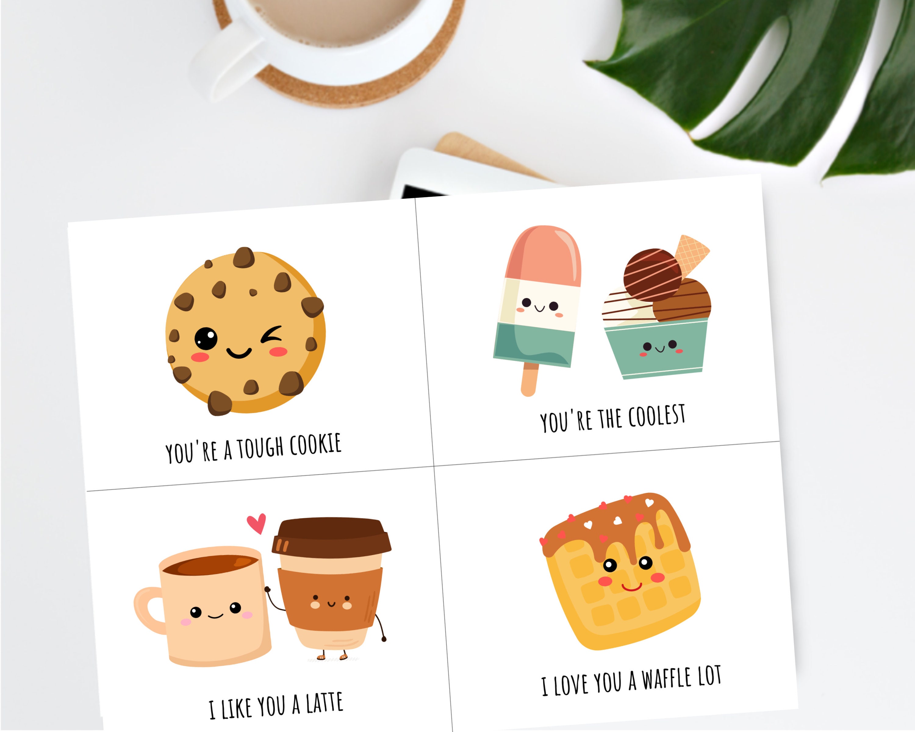Friendship Food Pun Printable Cards, Tough Cookie, I Like You A Latte ...