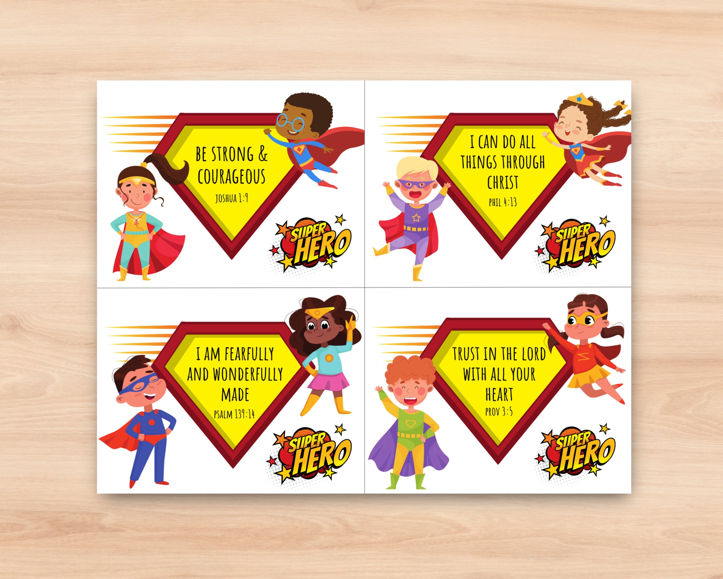 Superhero Bible Verses for Kids, Printable Bible Verse Cards, Christian ...