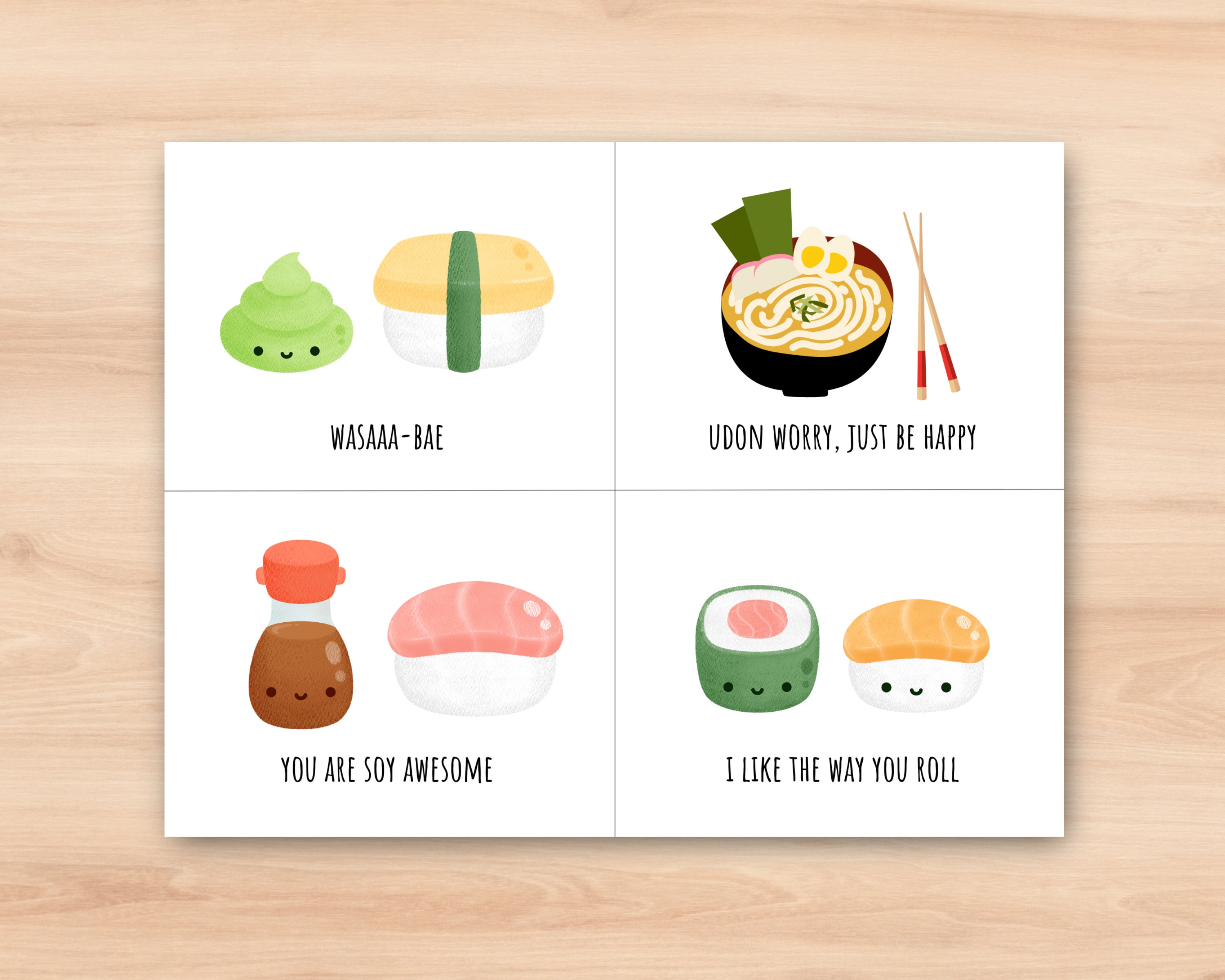 Cute Sushi Card, Kawaii Food Pun Printable Greeting Cards, Asian Food ...