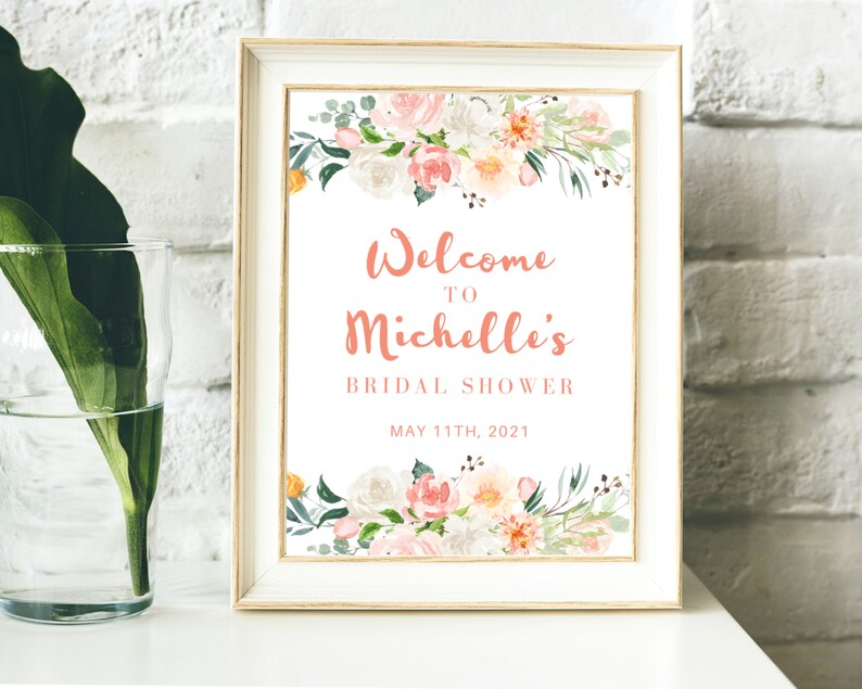 Pink Gold Floral Editable Welcome Sign Printable Blush Peach | Etsy