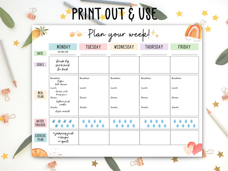 Colorful Weekly Planner Weekly Planner Printable Digital | Etsy