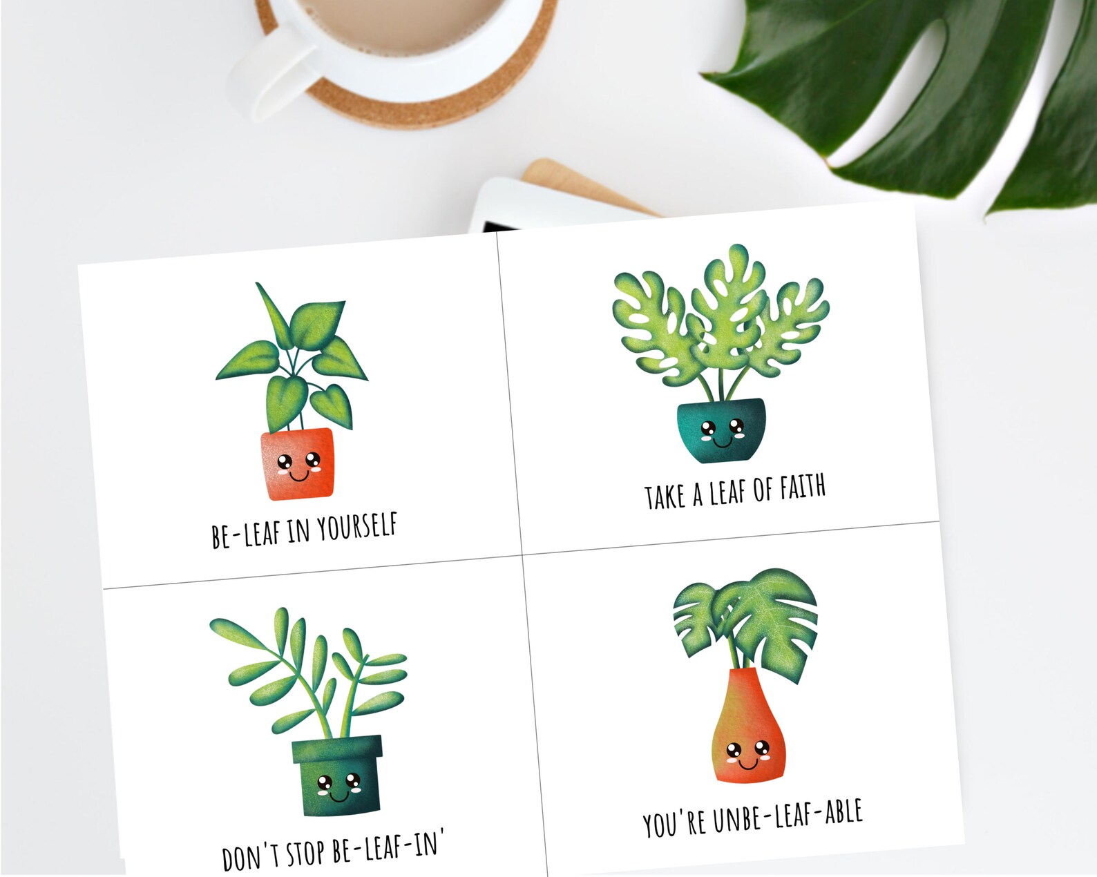 Printable Plant Pun Cards, Beleaf in Yourself, Keep Growing, Leaf Pun ...