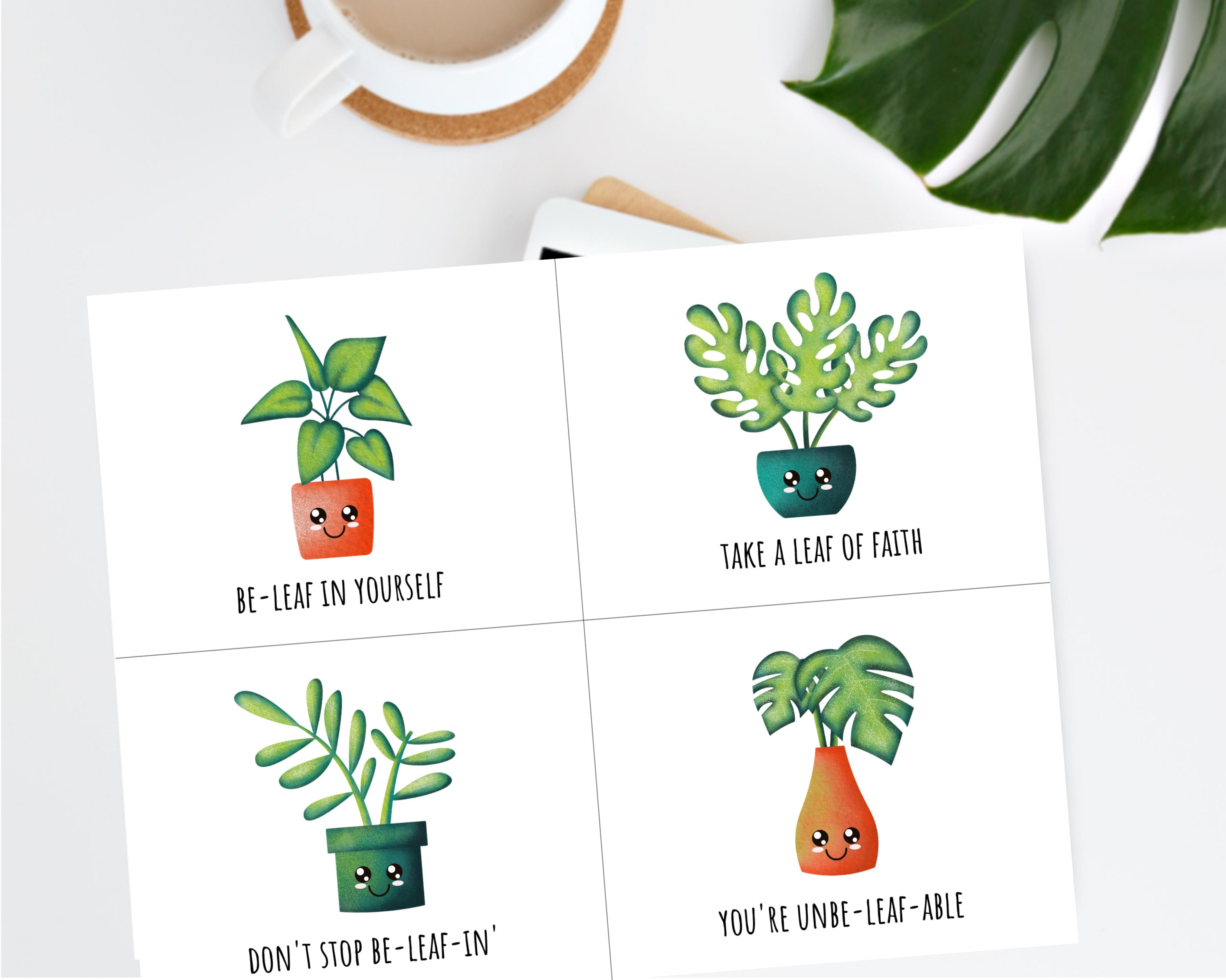 Printable Plant Pun Cards, Beleaf in Yourself, Keep Growing, Leaf Pun ...